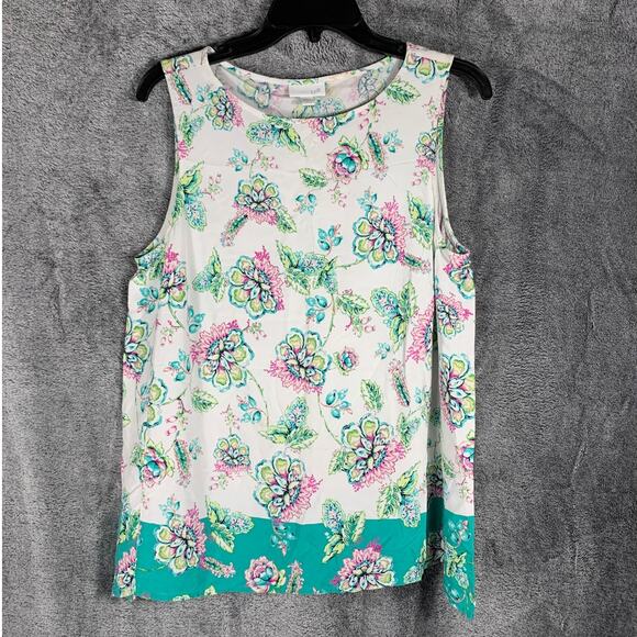 J. Jill | Tops | J Jill Top Womens Large Petite Green Pink Tank Floral ...